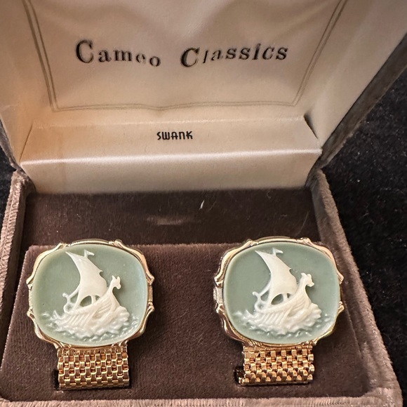 SWANK | Accessories | Vintage Swank Gold Plated Cameo Viking Ship With ...